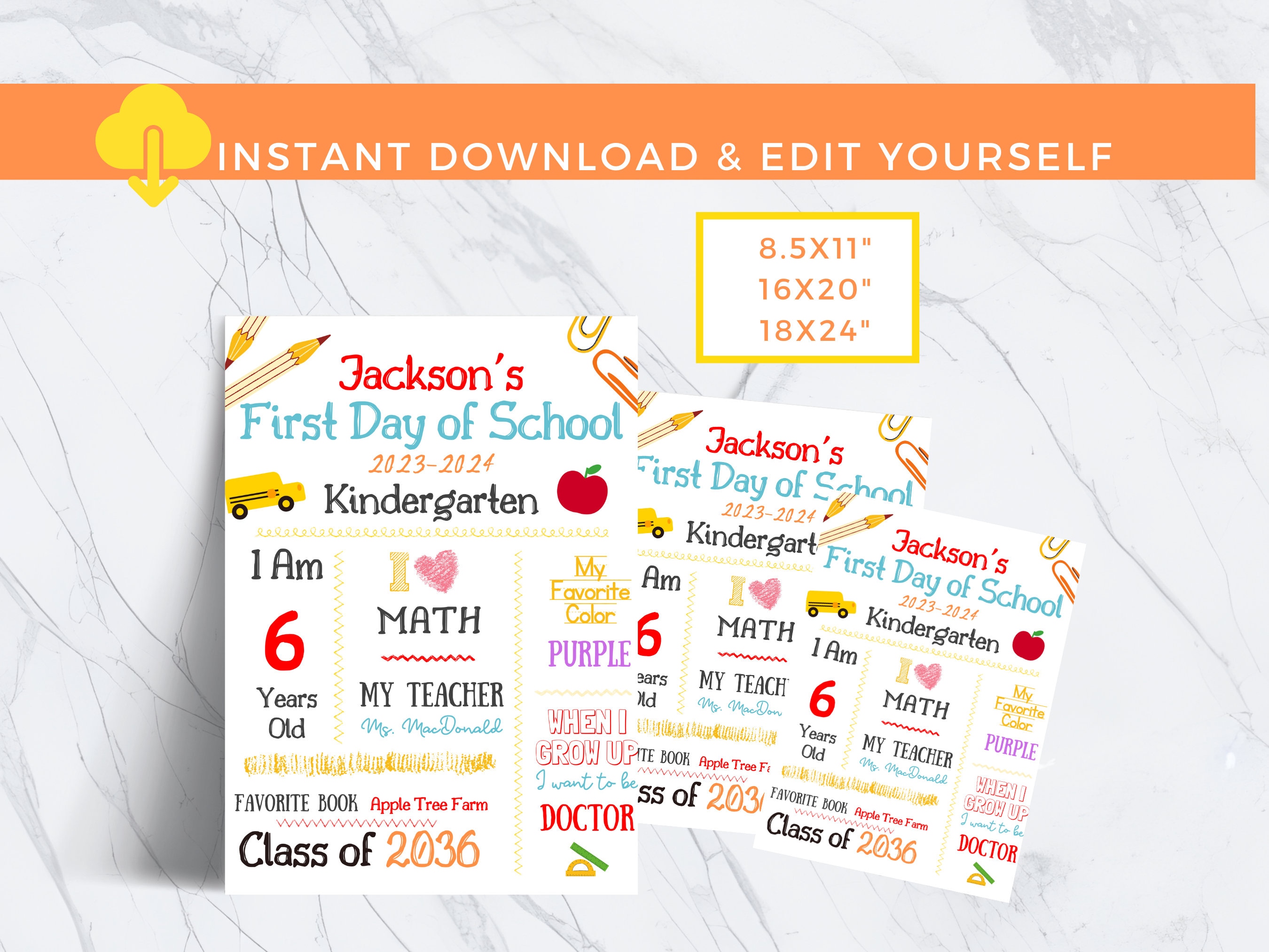 First Day of School Sign, Editable Back to School Sign, First Day or ...