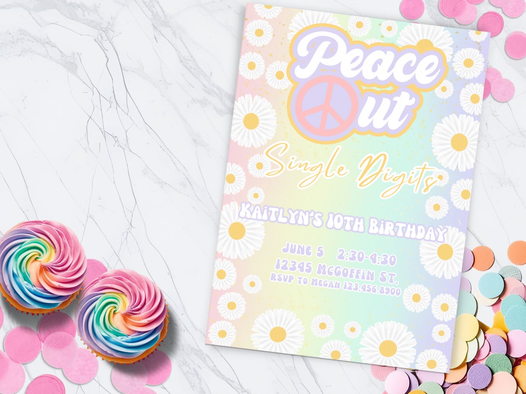 Peace Out Single Digits 10th Birthday Invitation, VSCO Girl Party, Tie ...