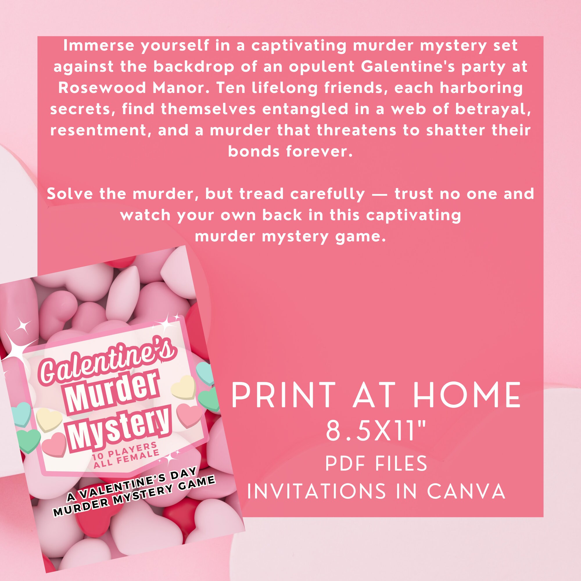 Galentines Valentine Murder Mystery Game, All Female, 10 Characters ...
