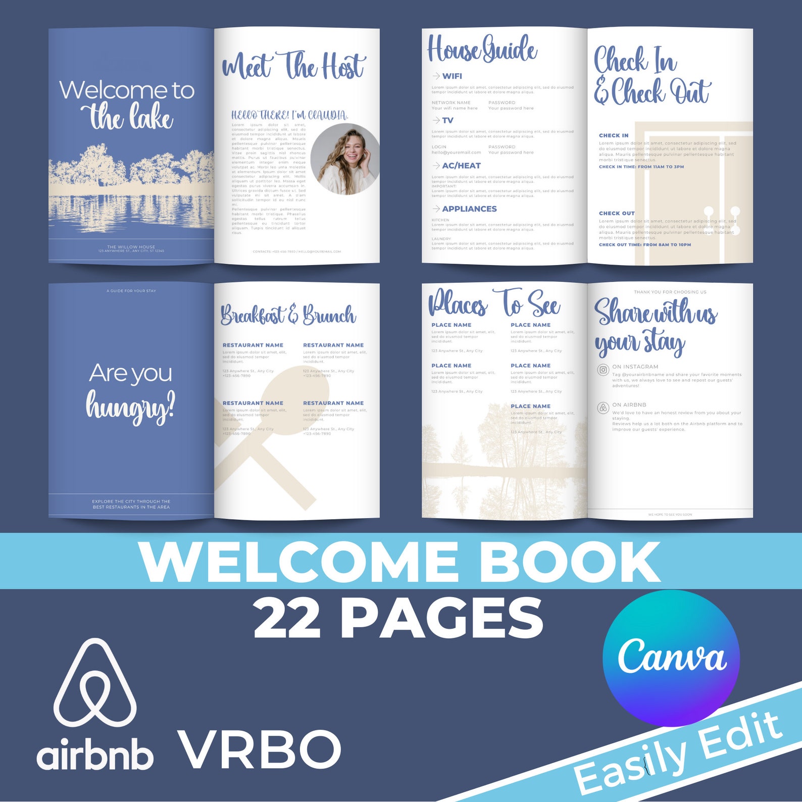 Airbnb Welcome Book Template Lake House VRBO Welcome Book - Etsy