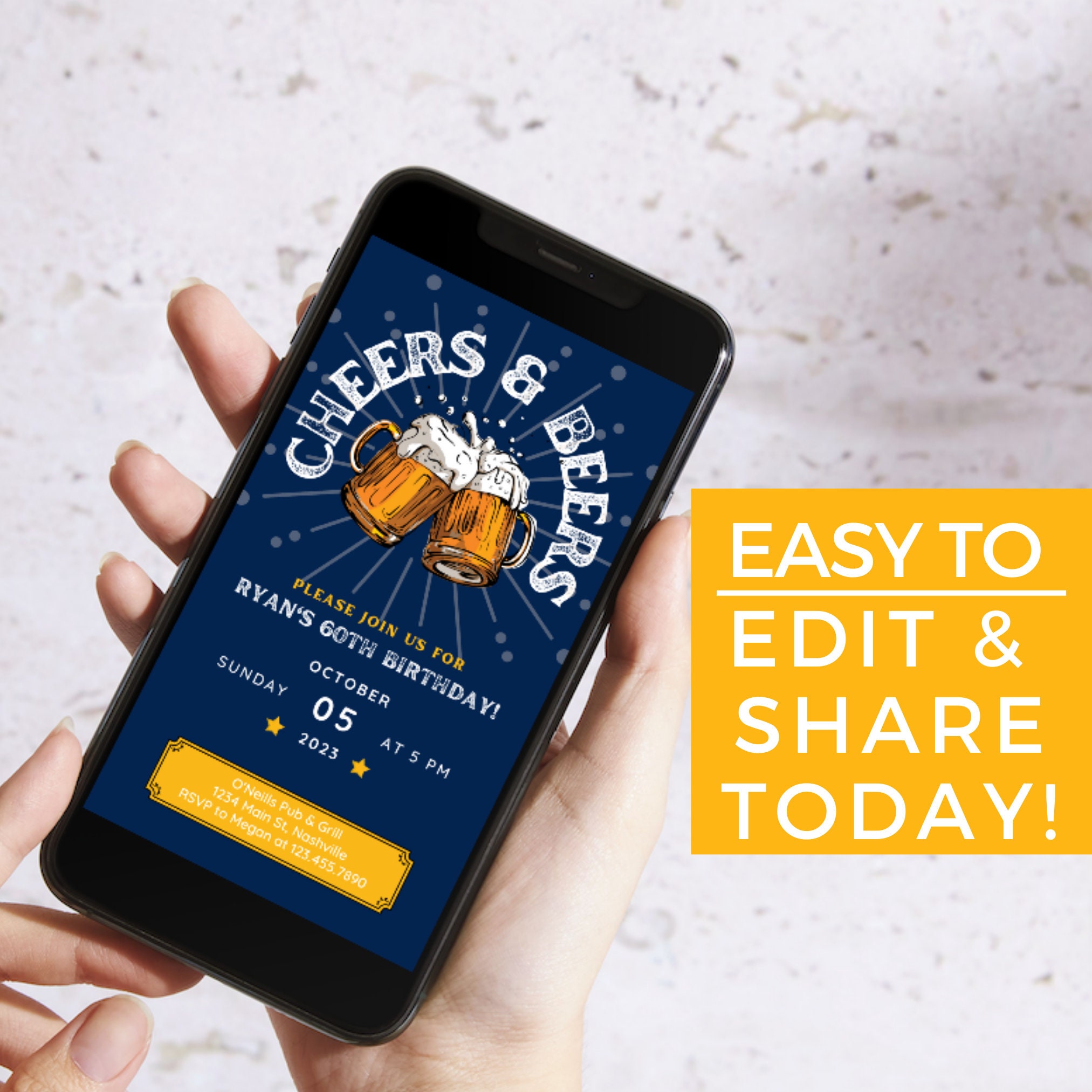 Cheers & Beers Birthday Invitation and BONUS Mobile Invite, Adult Pub ...