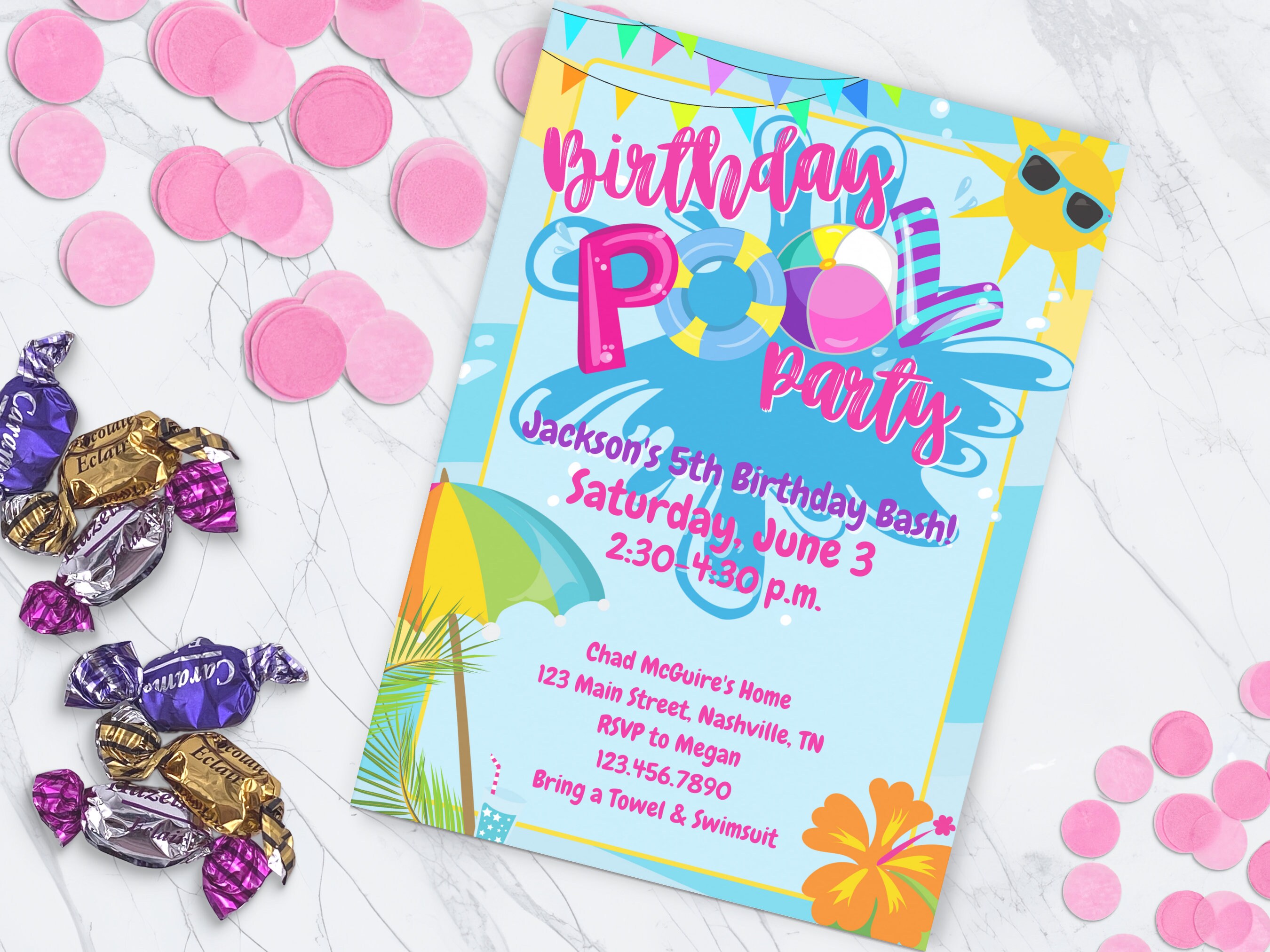 Pool Party Invitation Summer Party Invite, Teenage Pool Party, Water ...