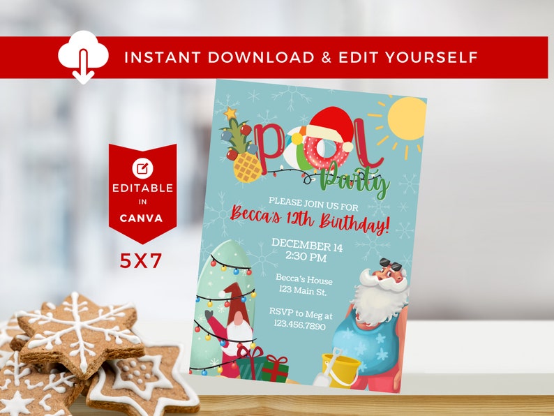 Christmas Pool Party Invitation, Winter Indoor Pool Party Invite ...