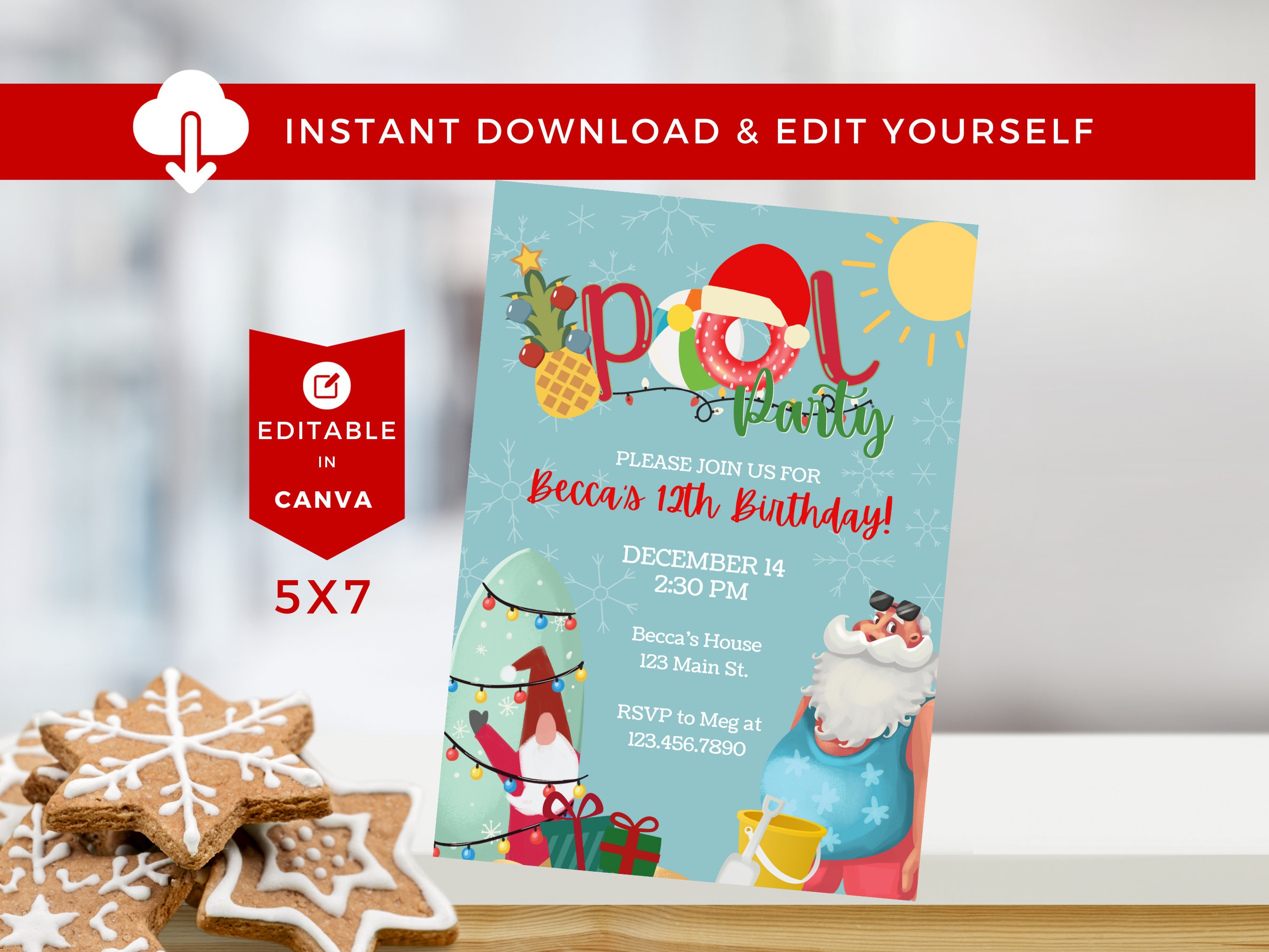 Christmas Pool Party Invitation, Winter Indoor Pool Party Invite ...