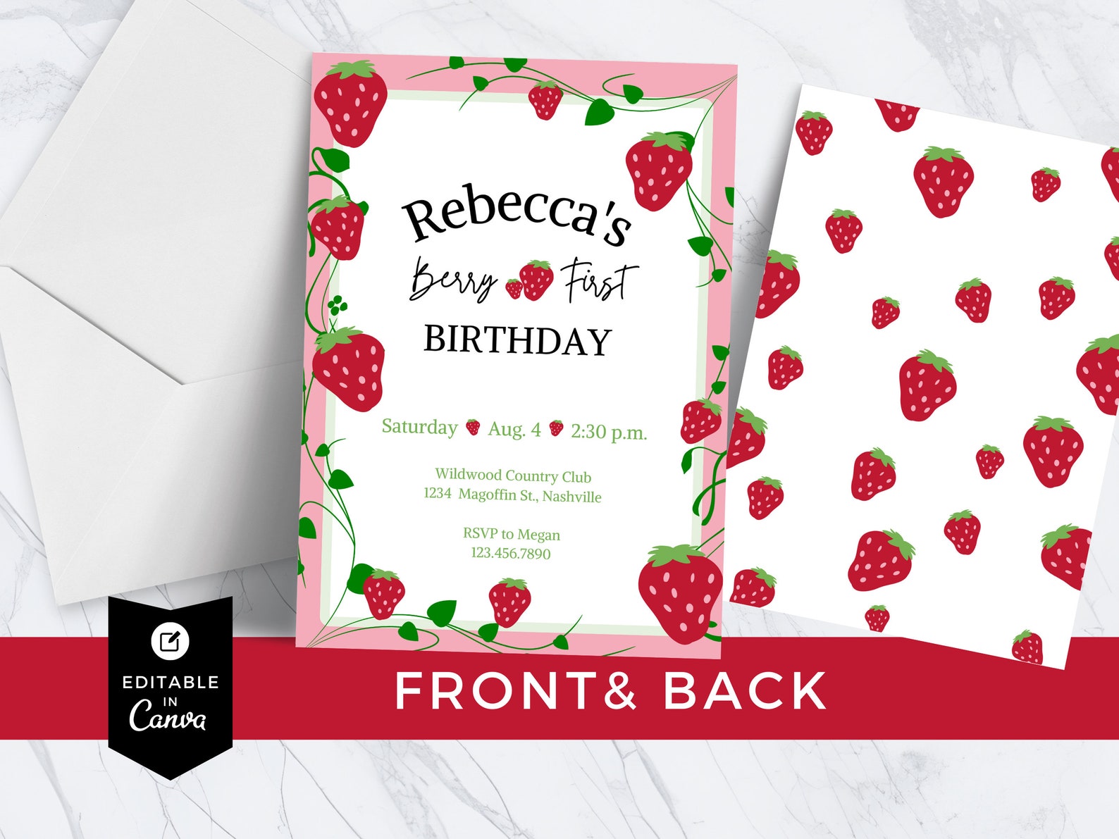 My Berry First Birthday Invitation Strawberry Birthday - Etsy