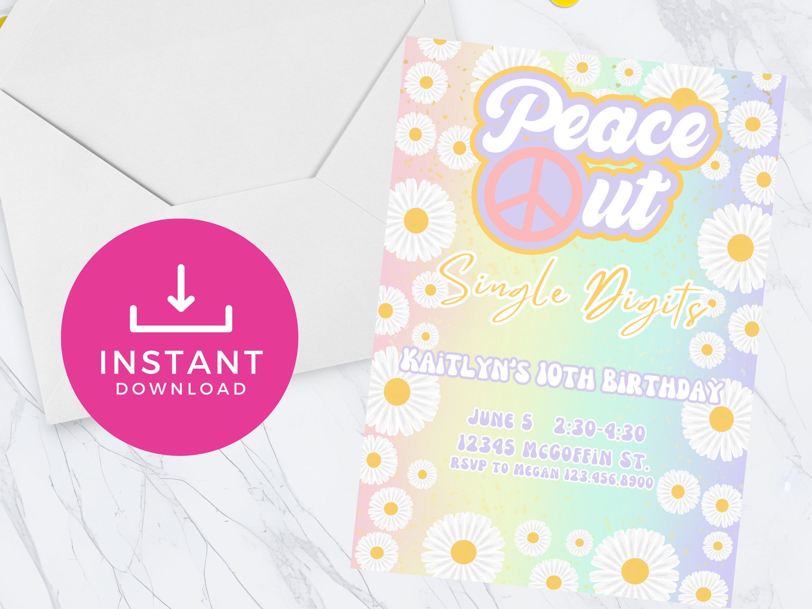 Peace Out Single Digits 10th Birthday Invitation, VSCO Girl Party, Tie ...