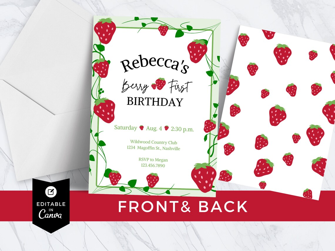 Strawberry First Birthday Invitation Berries 1st Birthday - Etsy
