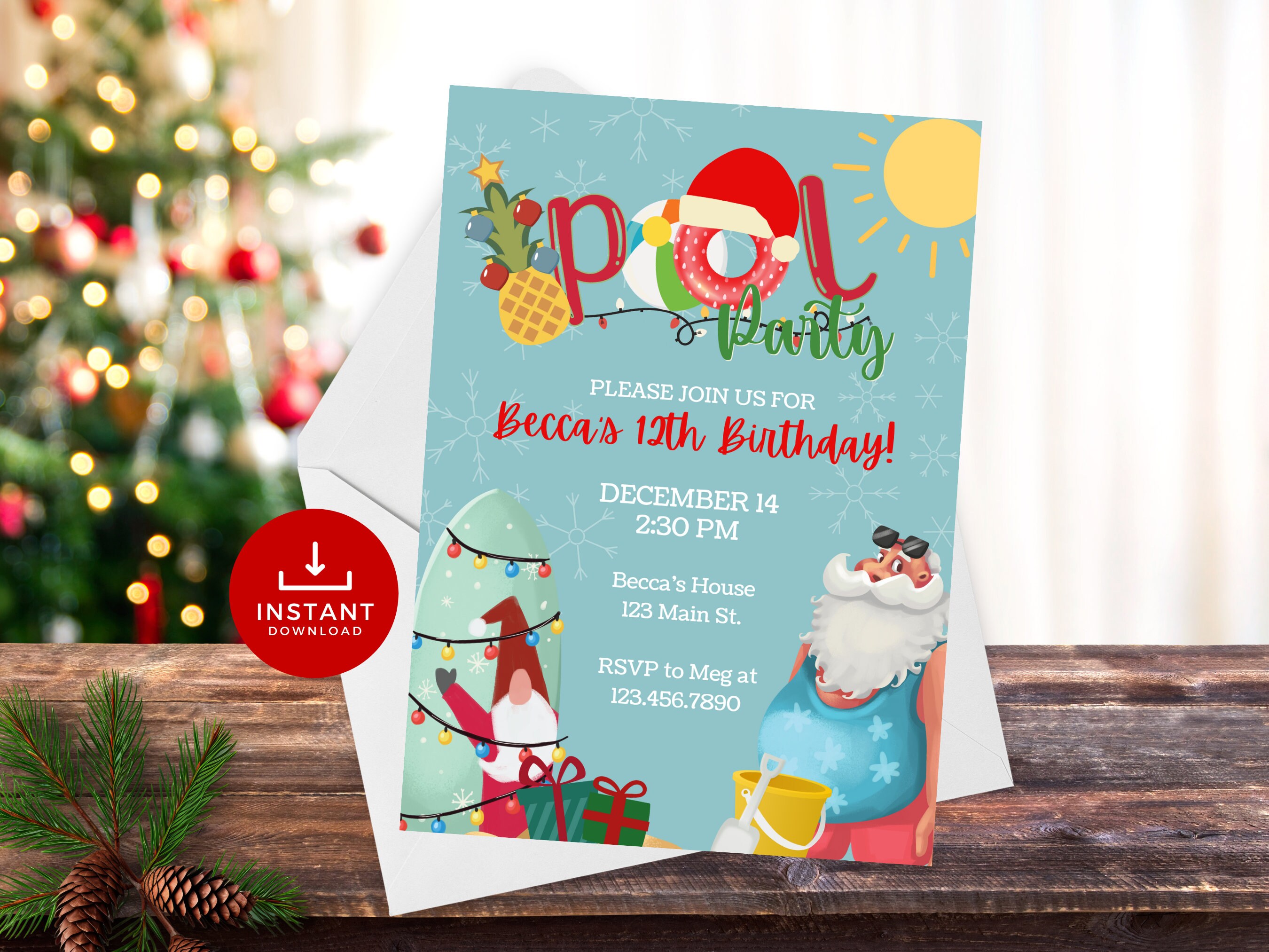 Christmas Pool Party Invitation, Winter Indoor Pool Party Invite ...