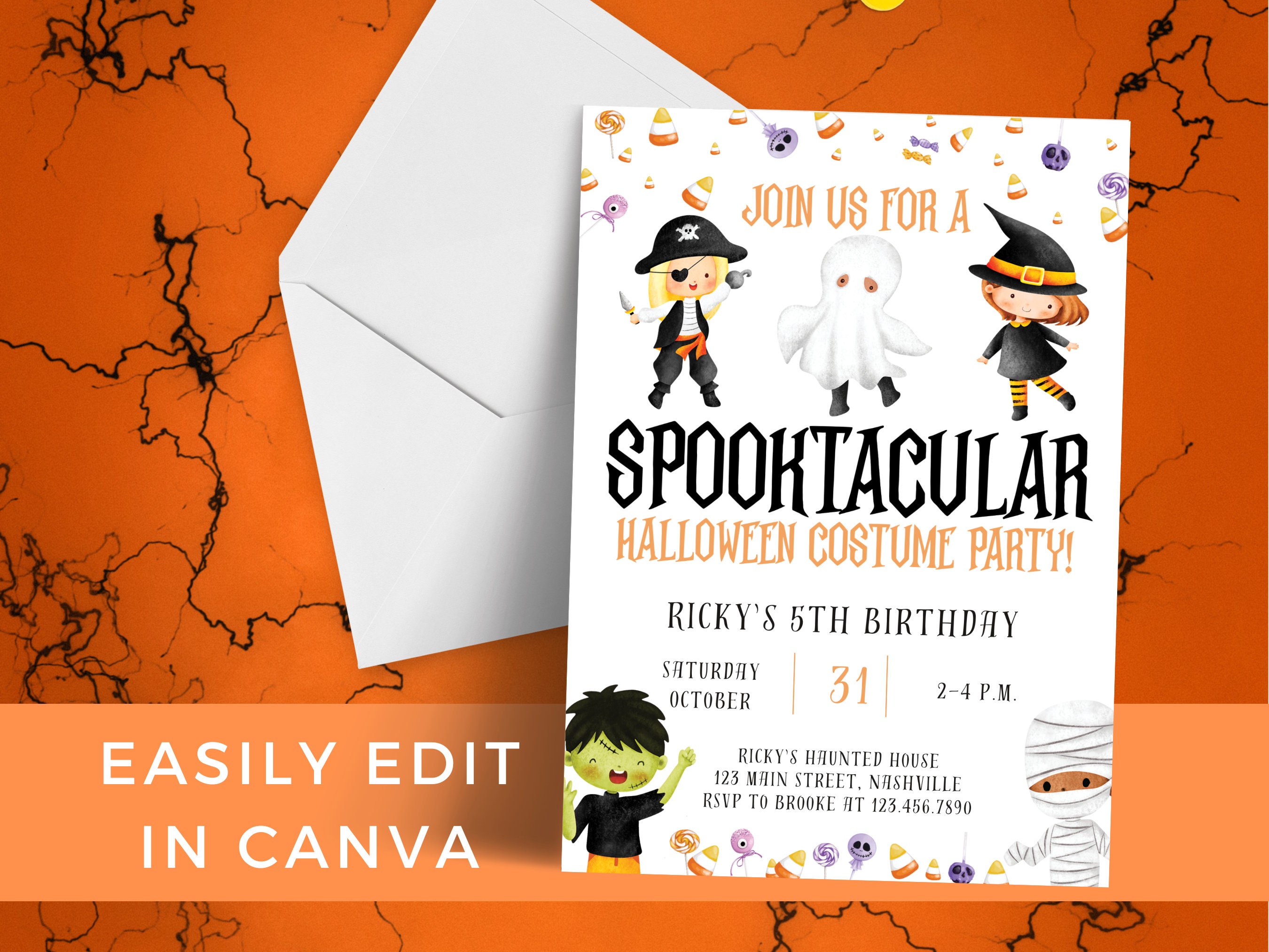 Kids Halloween Birthday Invitation Editable Halloween Party - Etsy
