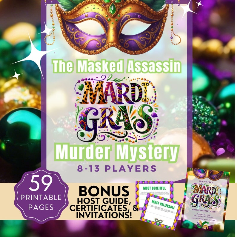 Mardi Gras Murder Mystery Game, 13 Characters and Victim, Holiday ...