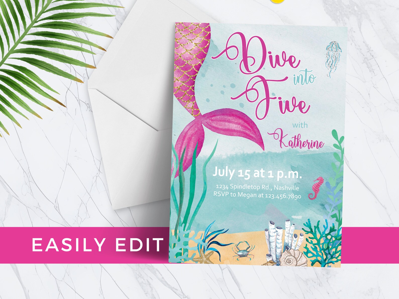Dive Into Five Mermaid Birthday Invitation, Under the Sea Birthday ...