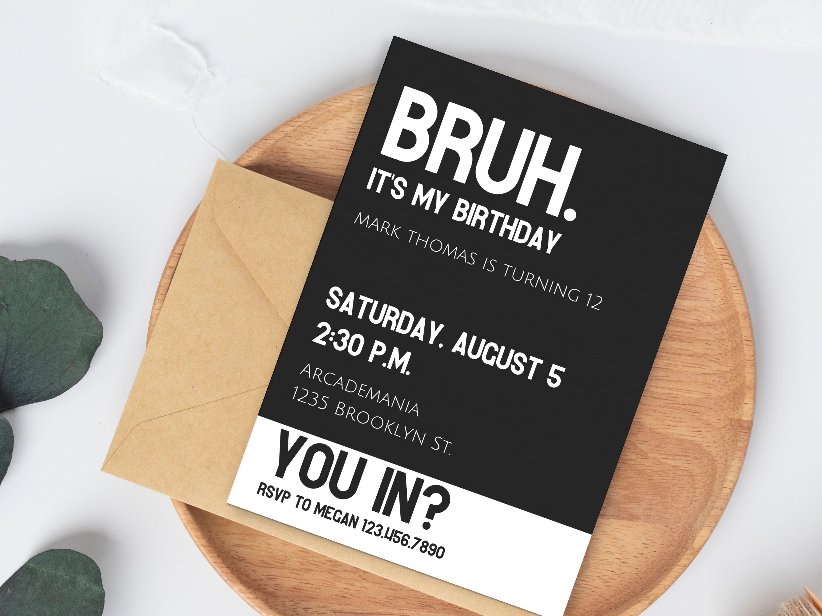 BRUH Birthday Invitation, Teen Invite for Boy, Preteen Birthday Invite ...