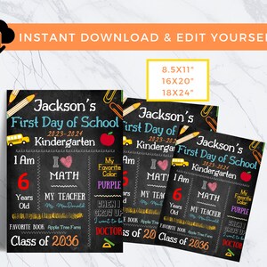 Chalkboard First Day of School Sign, Editable Back to School Sign ...