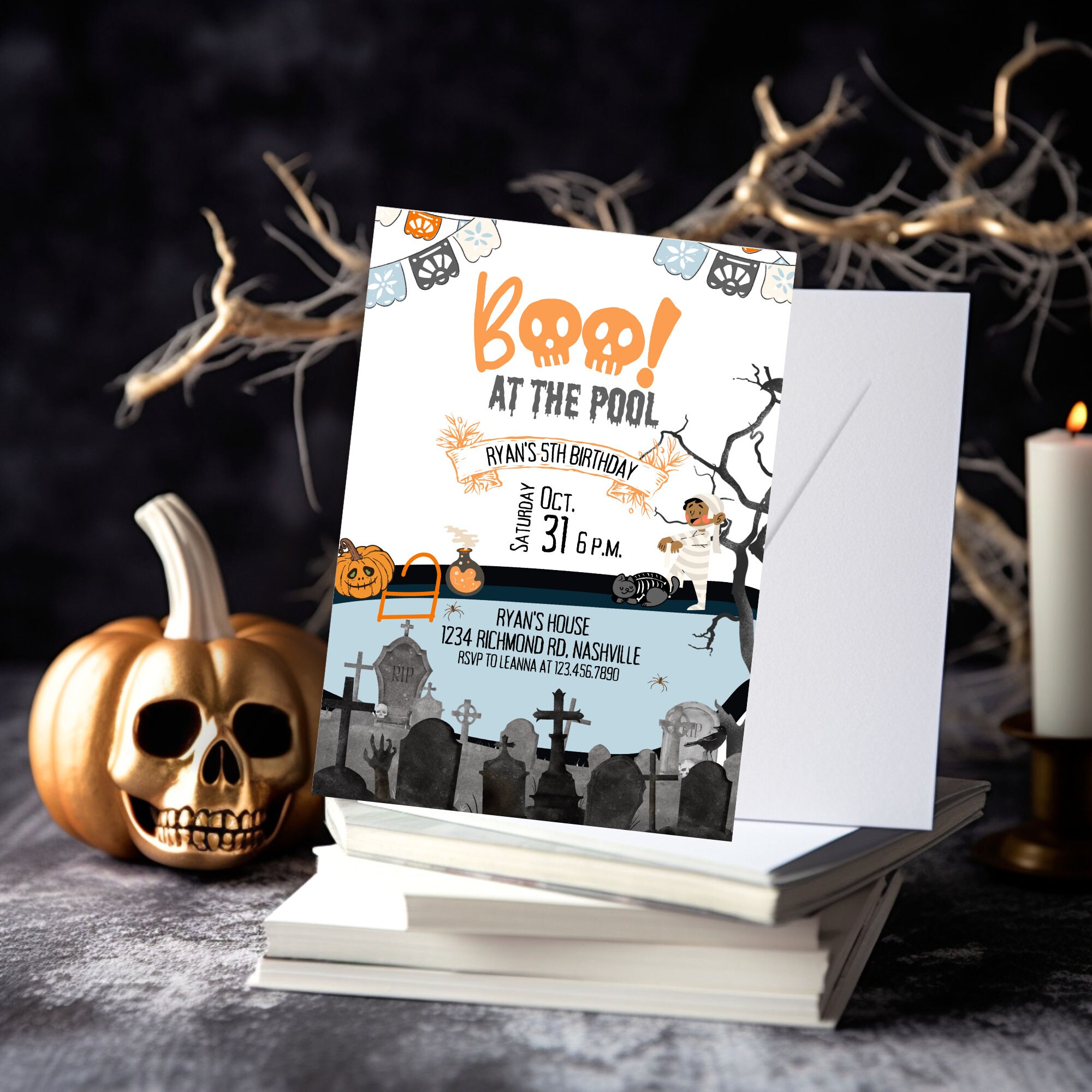 Halloween Birthday Pool Party Invitation, Halloween Pool Party Invite ...