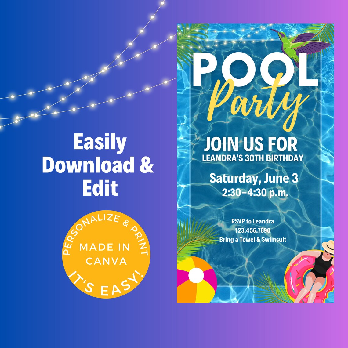 Adult Pool Party Invitation Text, Summer Swimming Pool Party, Teenage ...