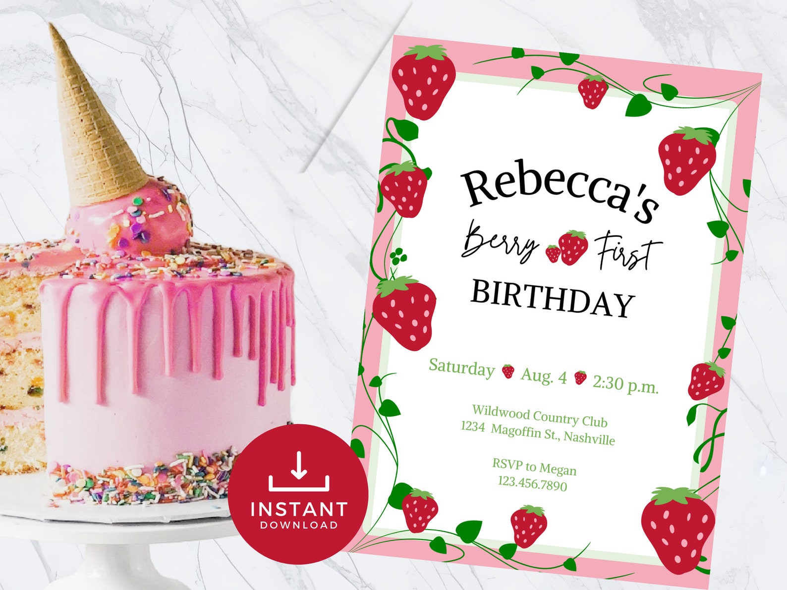 My Berry First Birthday Invitation, Strawberry Birthday Invitation ...