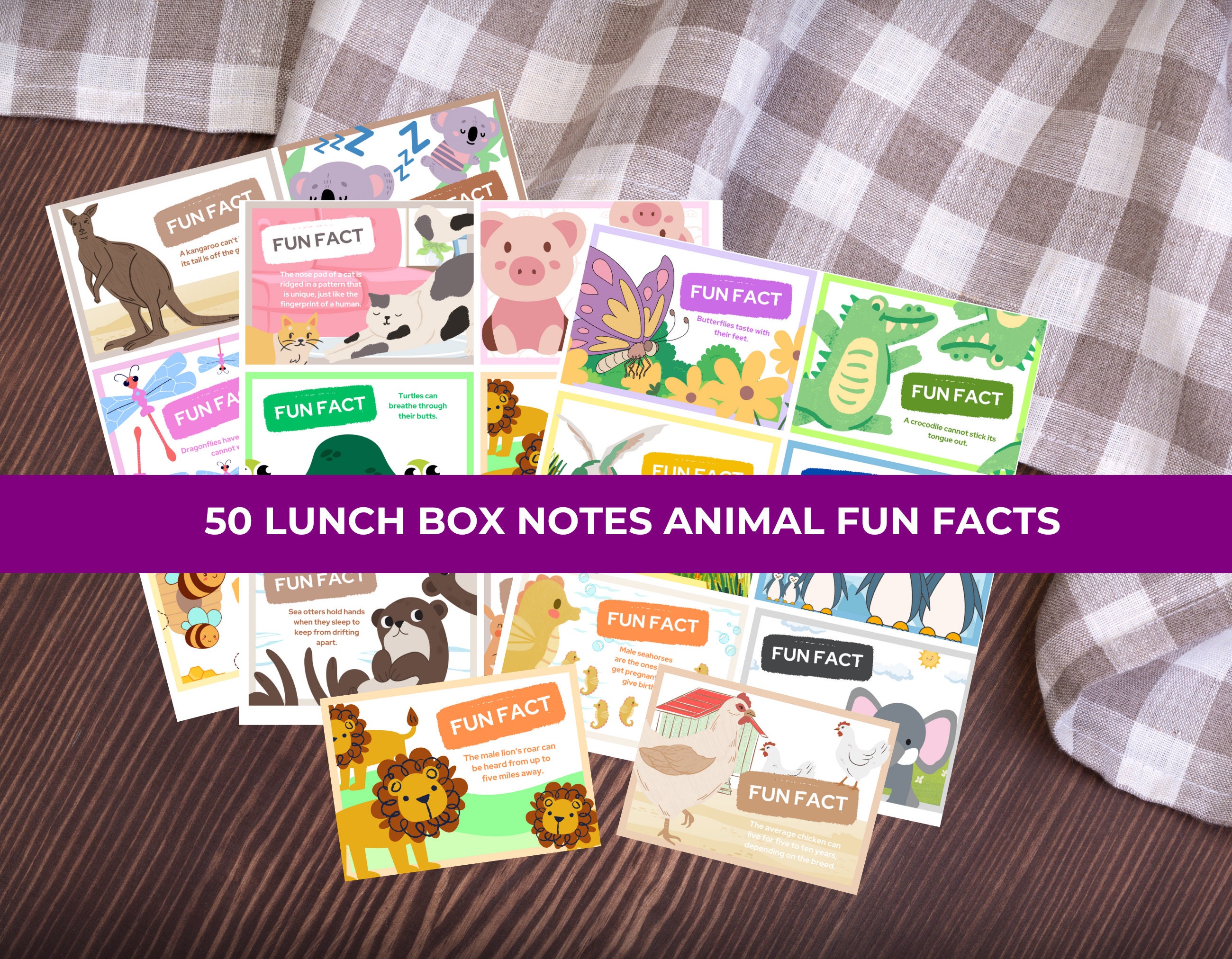 Lunch Box Notes Bundle of 50 Animal Fun Facts for Kids, Printable Lunch ...