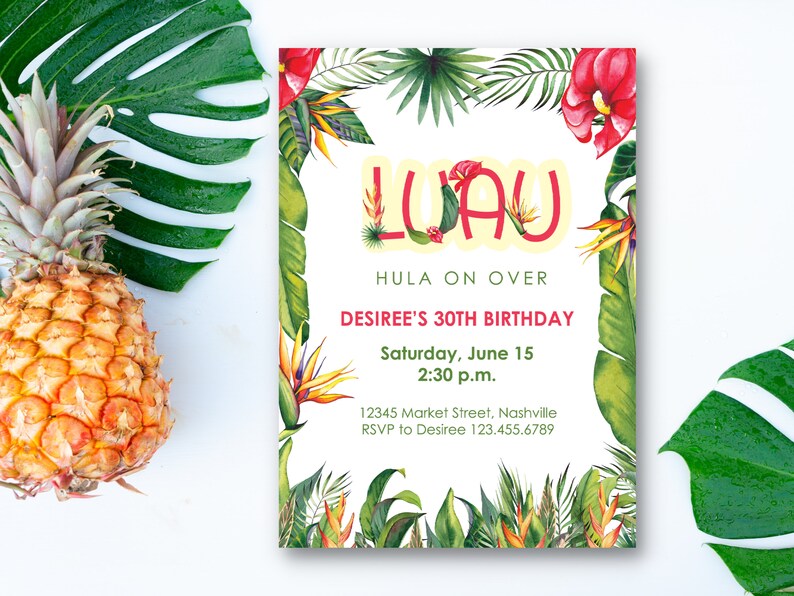 Luau Birthday Invitation Instant Download, Aloha Summer Birthday Party ...