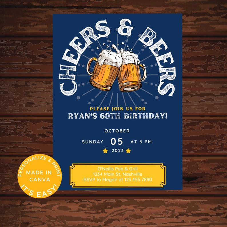 Cheers & Beers Birthday Invitation and BONUS Mobile Invite, Adult Pub ...