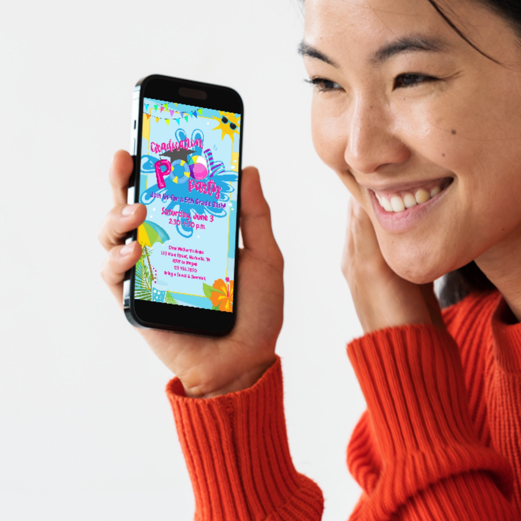 Digital Graduation Pool Party Invitation, Mobile Graduation Pool Party ...