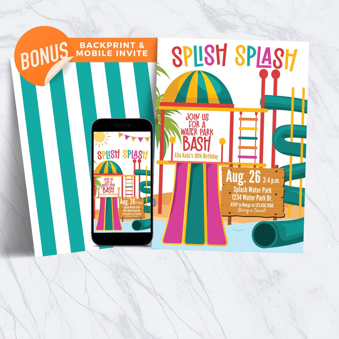 Water Park Birthday Party Invitation, Waterslide Invite, Pool Party ...