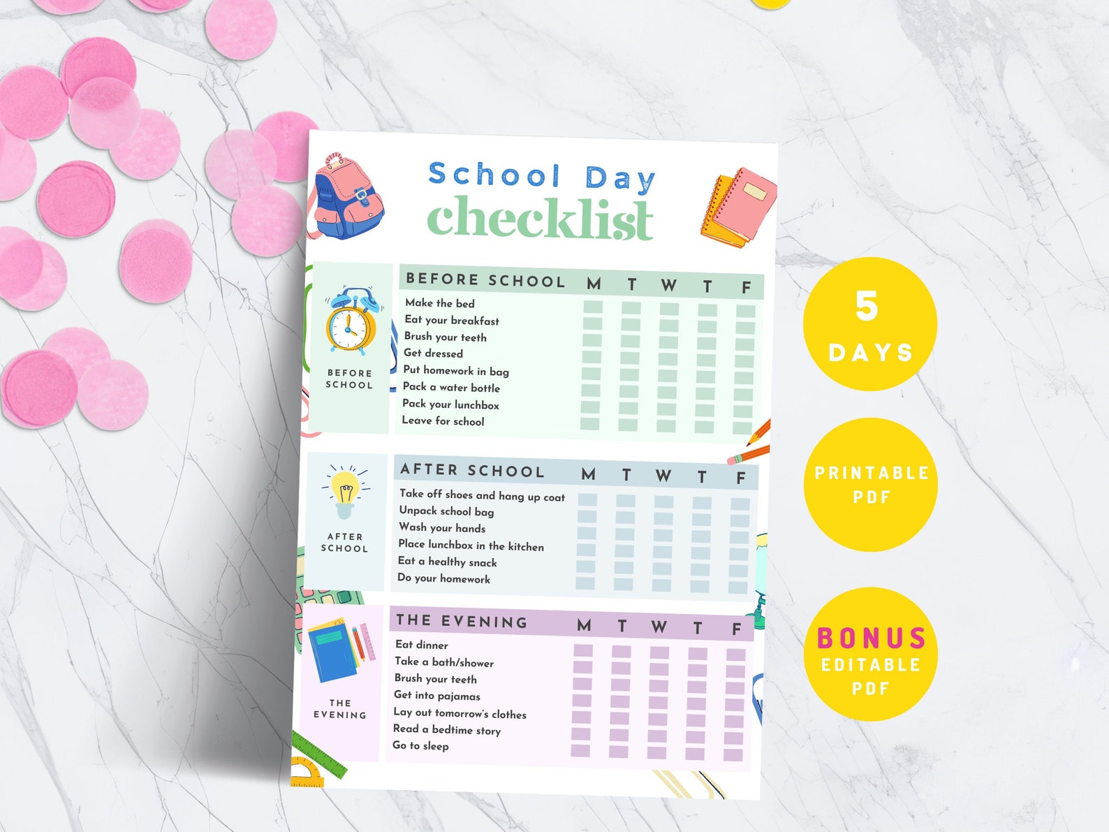 School Day Checklist, Schedule Daily Planner for Kids, Before School ...