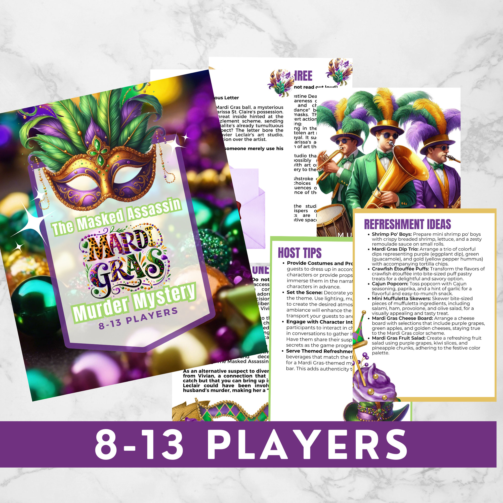 Mardi Gras Murder Mystery Game, 13 Characters and Victim, Holiday ...