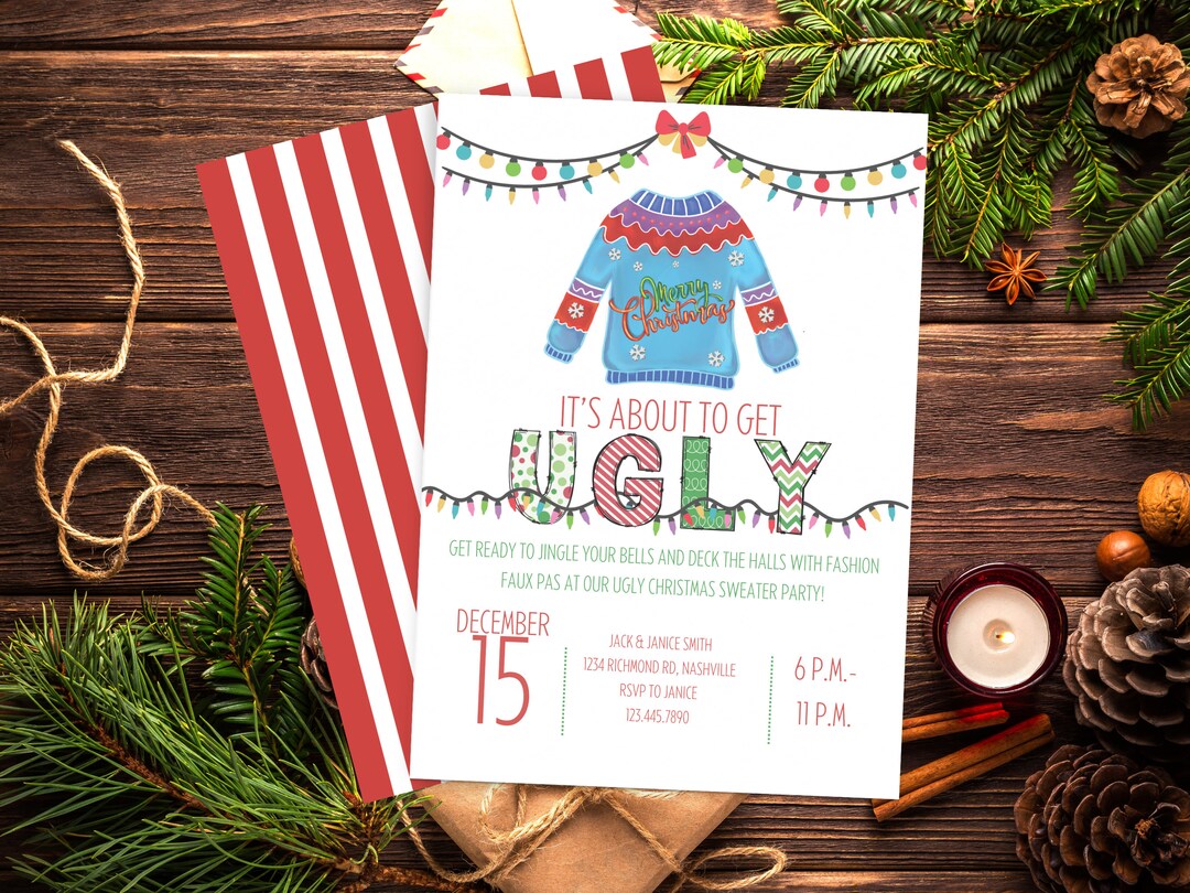 Ugly Sweater Party Invitation Christmas Tacky Sweater Party Invite Eat ...