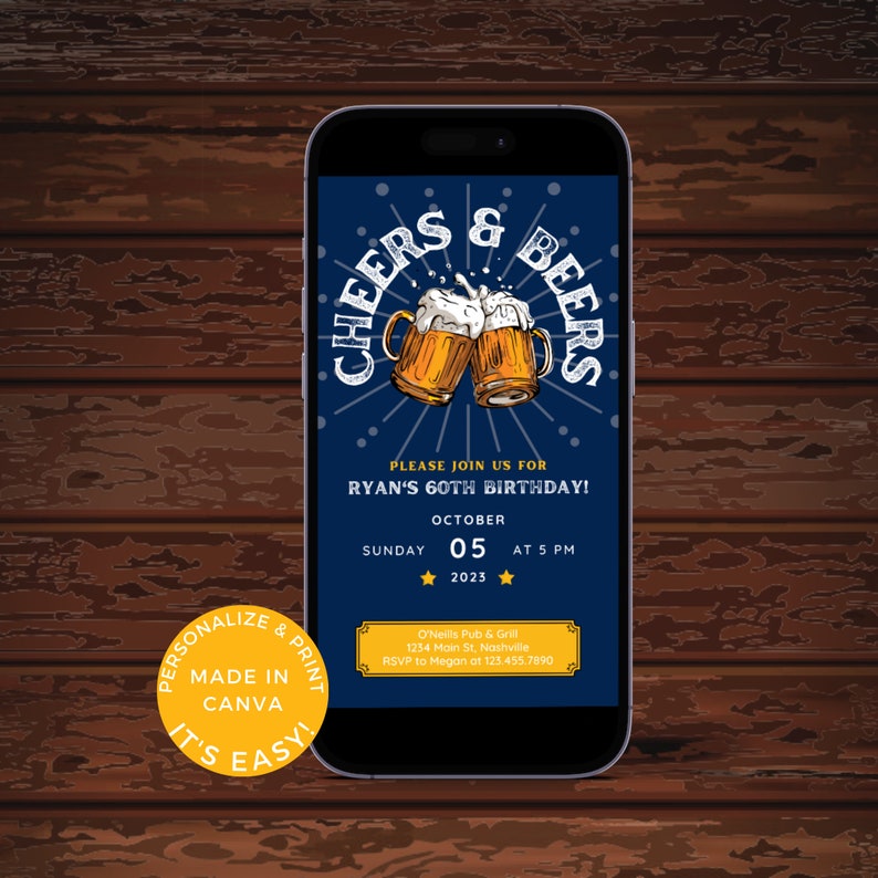 Cheers & Beers Birthday Invitation and BONUS Mobile Invite, Adult Pub ...