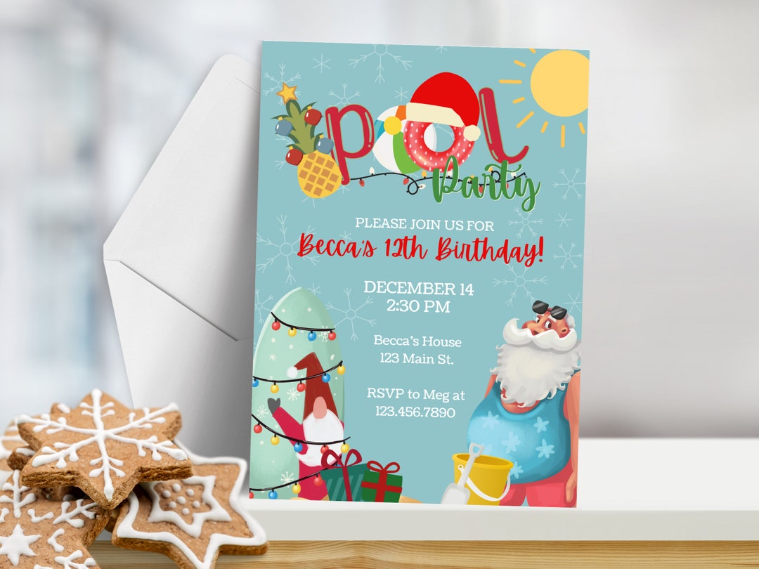 Christmas Pool Party Invitation, Winter Indoor Pool Party Invite ...