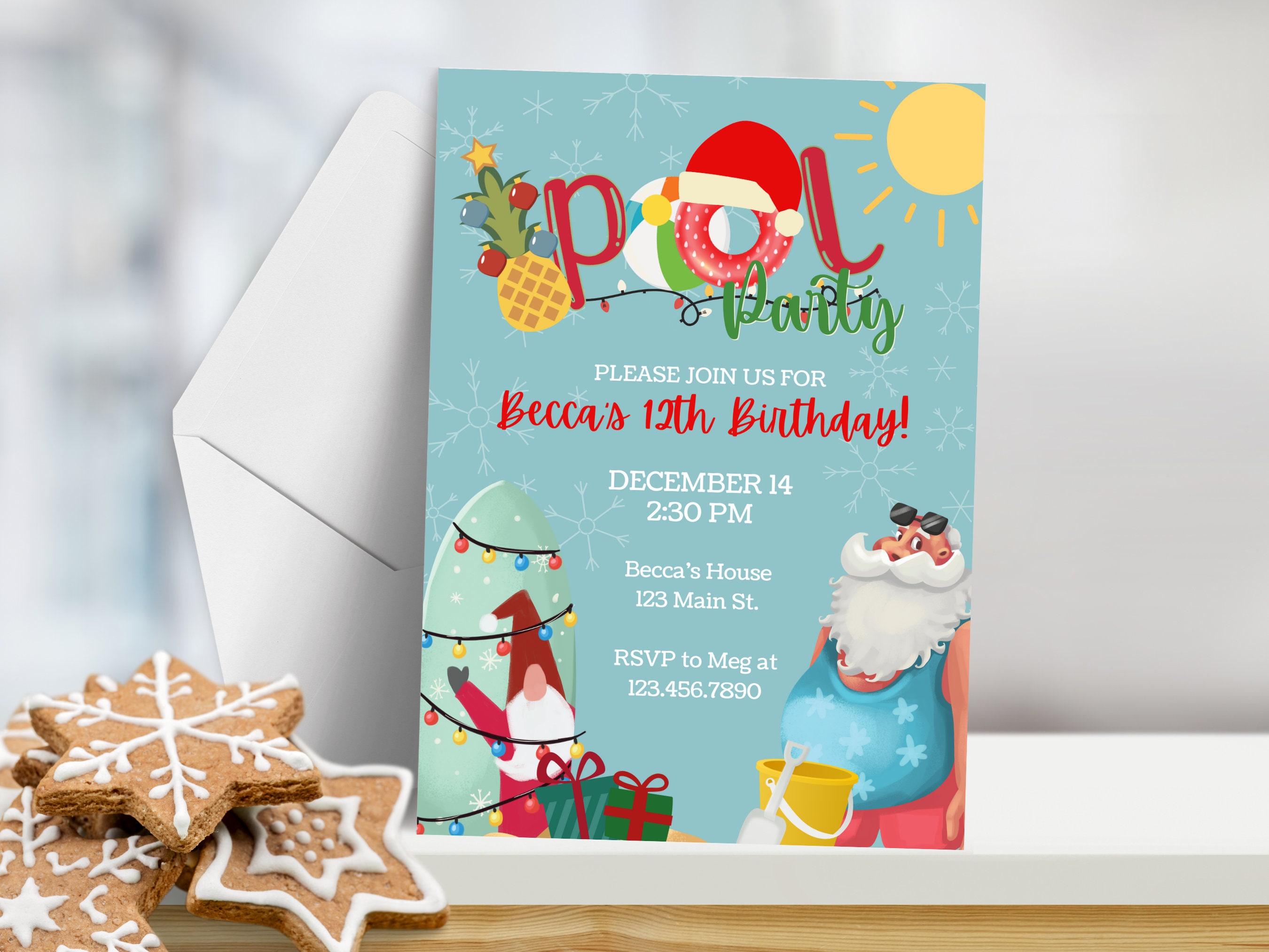 Christmas Pool Party Invitation, Winter Indoor Pool Party Invite ...