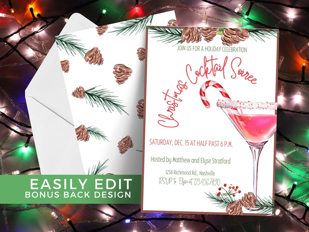Cocktail Christmas Party Invitation, Christmas Party Invite, Christmas ...