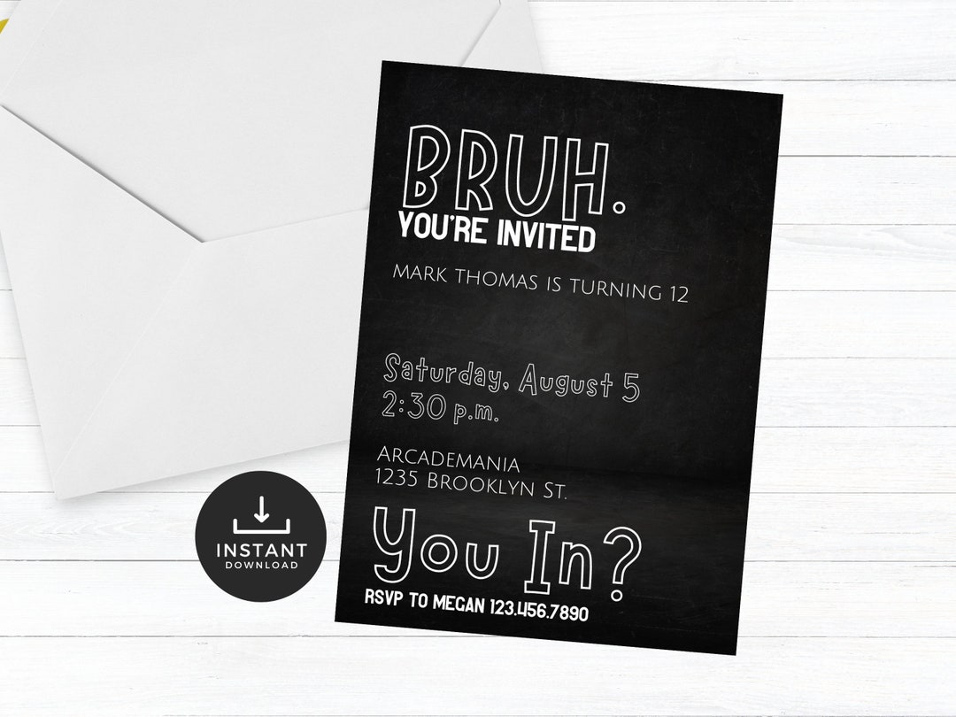 BRUH Birthday Invitation, Teen Invite for Boy, Preteen Birthday Invite ...