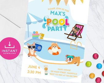 Dog Pool Party Invitation Pool Paw-ty Invite Canva Template - Etsy
