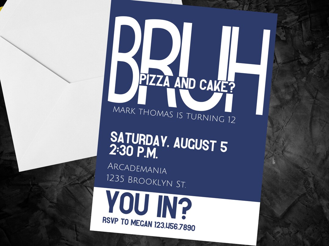 BRUH Birthday Invitation: Blue Teen Party Invite (canva Editable) - Etsy