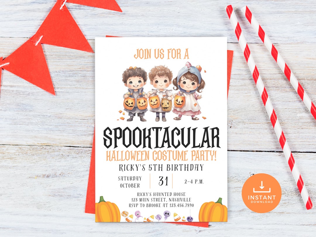 Editable Kids Halloween Birthday Invitation, Halloween Party Invite ...