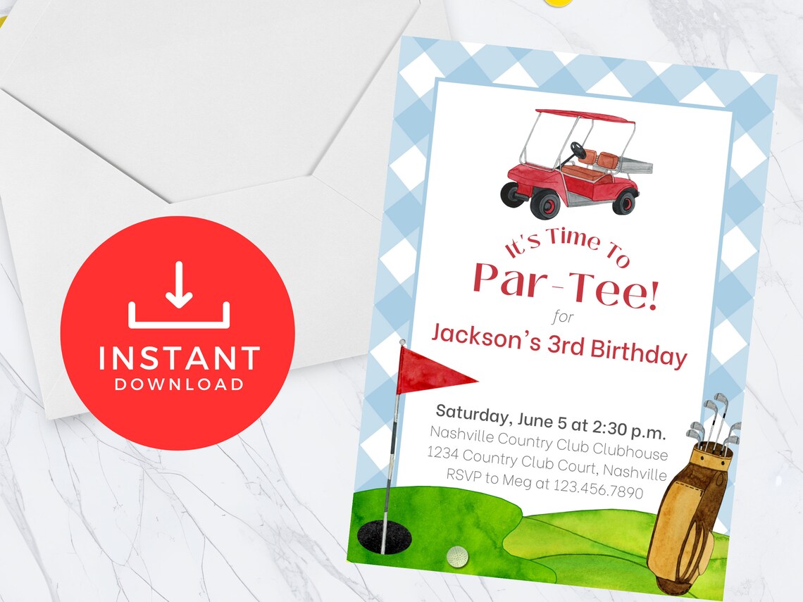 Golf Birthday Invitation, Editable Hole in One Invitation, Canva Golf ...