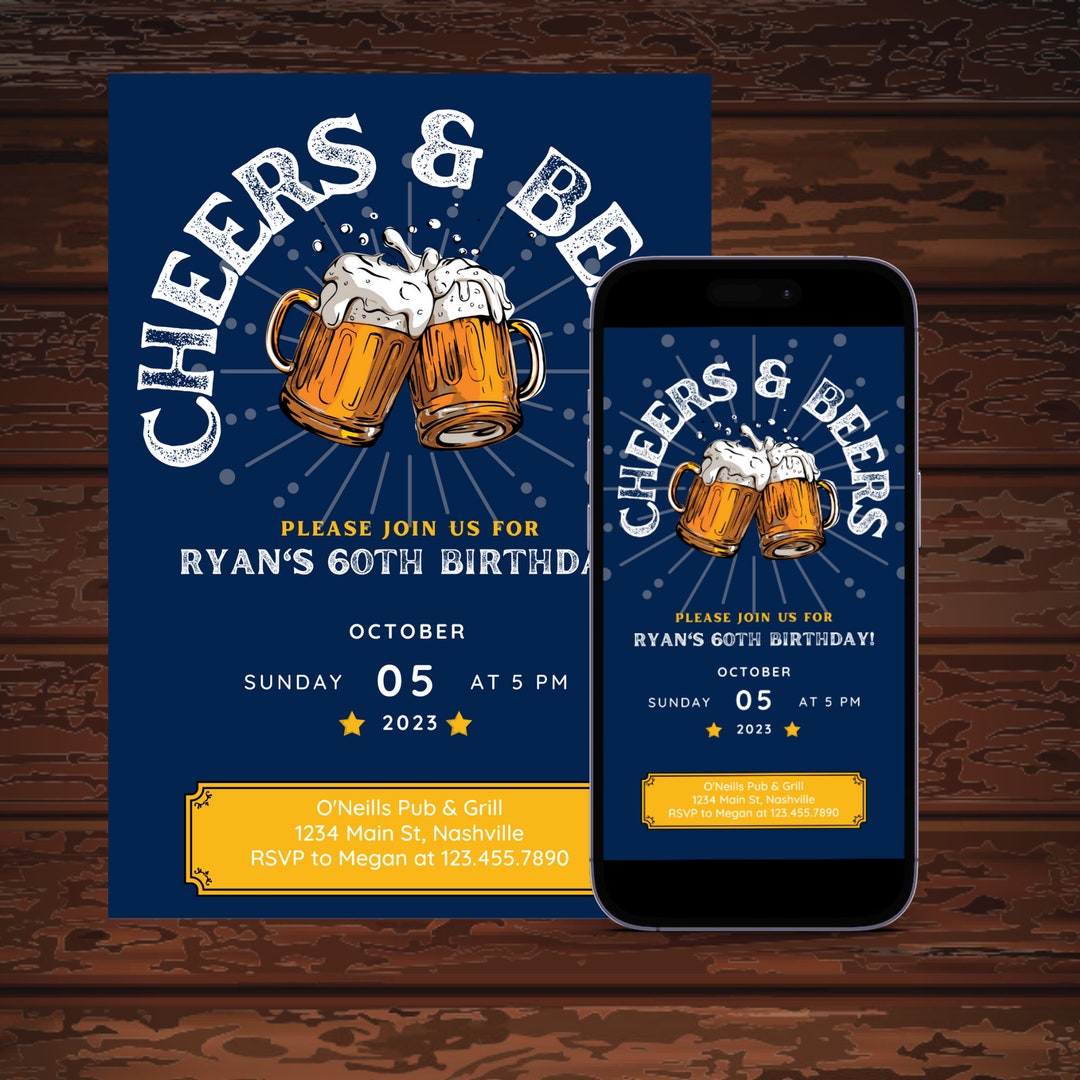 Cheers & Beers Birthday Invitation and BONUS Mobile Invite, Adult Pub ...