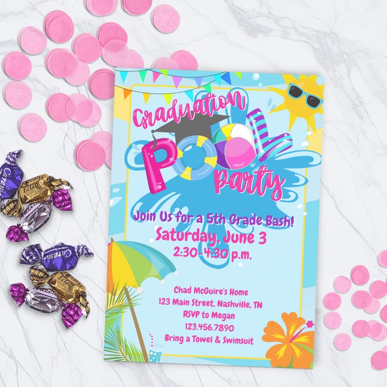 Graduation Pool Party Invitation, Graduation Pool Party, Pool Party ...
