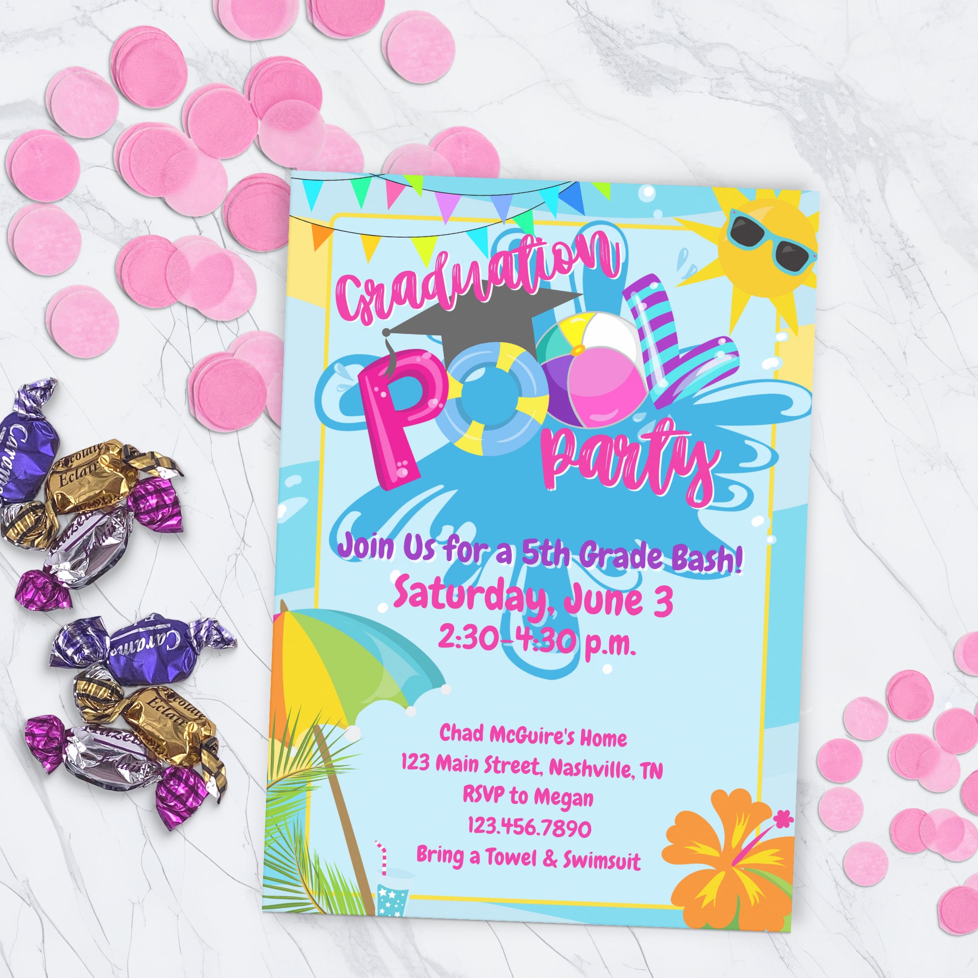Graduation Pool Party Invitation, Graduation Pool Party, Pool Party ...