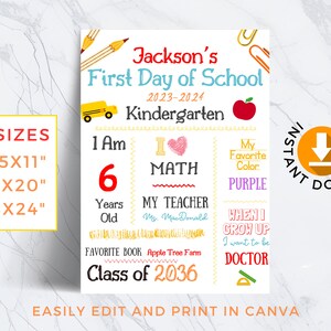 First Day of School Sign, Editable Back to School Sign, First Day or ...