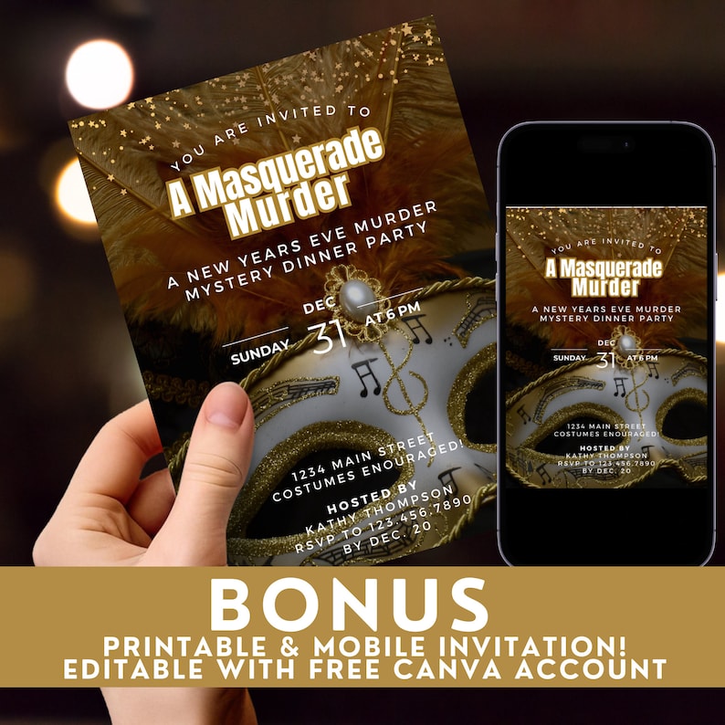 New Years Murder Mystery Game for up to 20, New Years Masquerade Murder ...