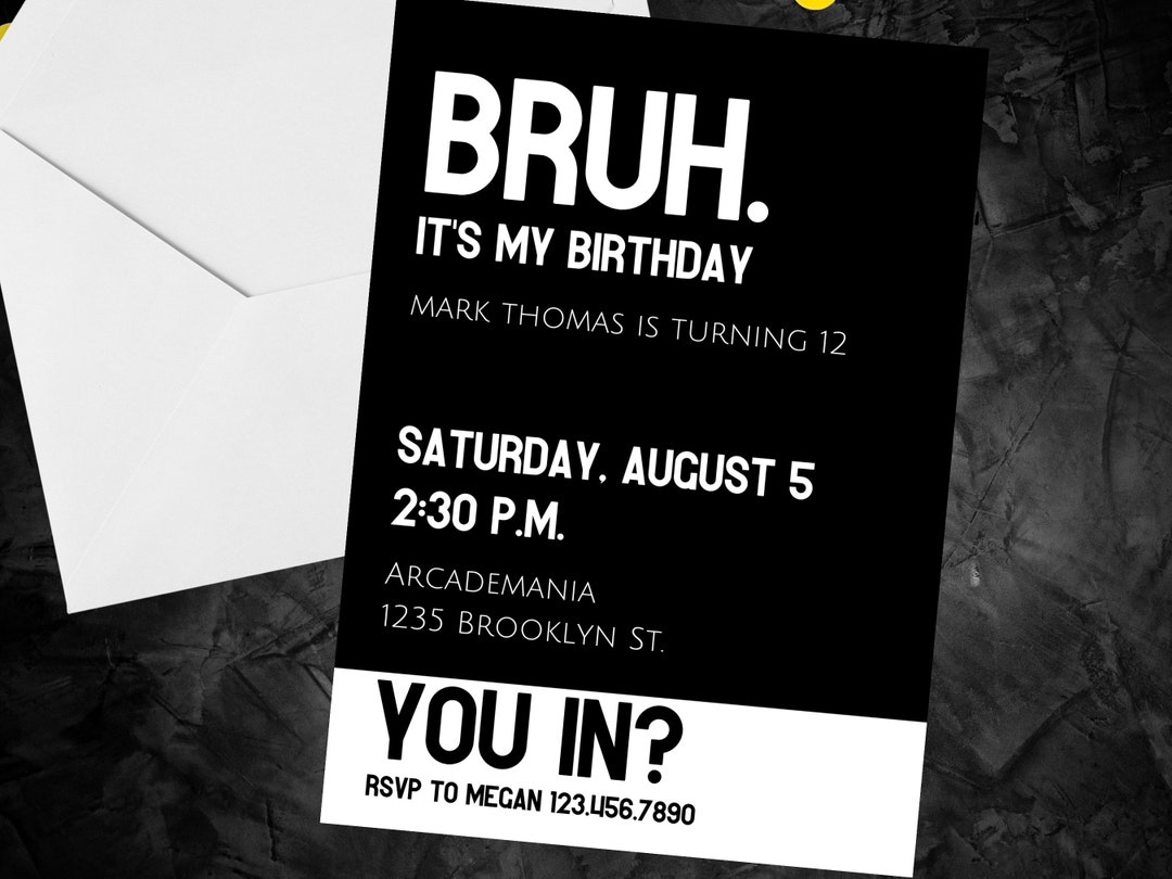 BRUH Birthday Invitation, Teen Invite for Boy, Preteen Birthday Invite ...