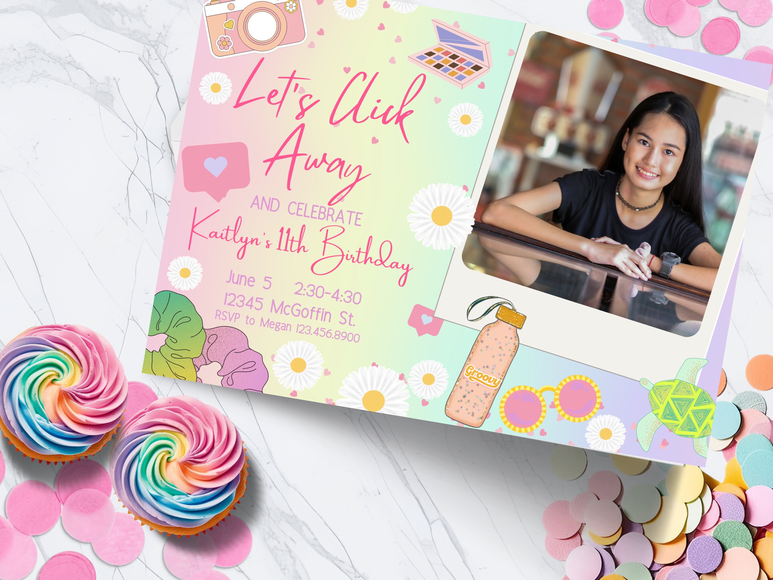 VSCO Girl Invitation Birthday Party, Double Digit Party, Pastel Tie Dye ...