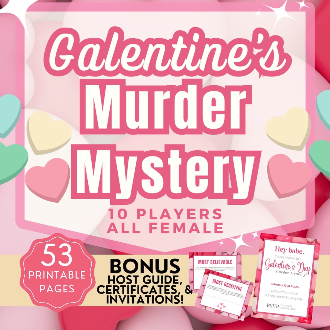 Galentines Valentine Murder Mystery Game, All Female, 10 Characters ...