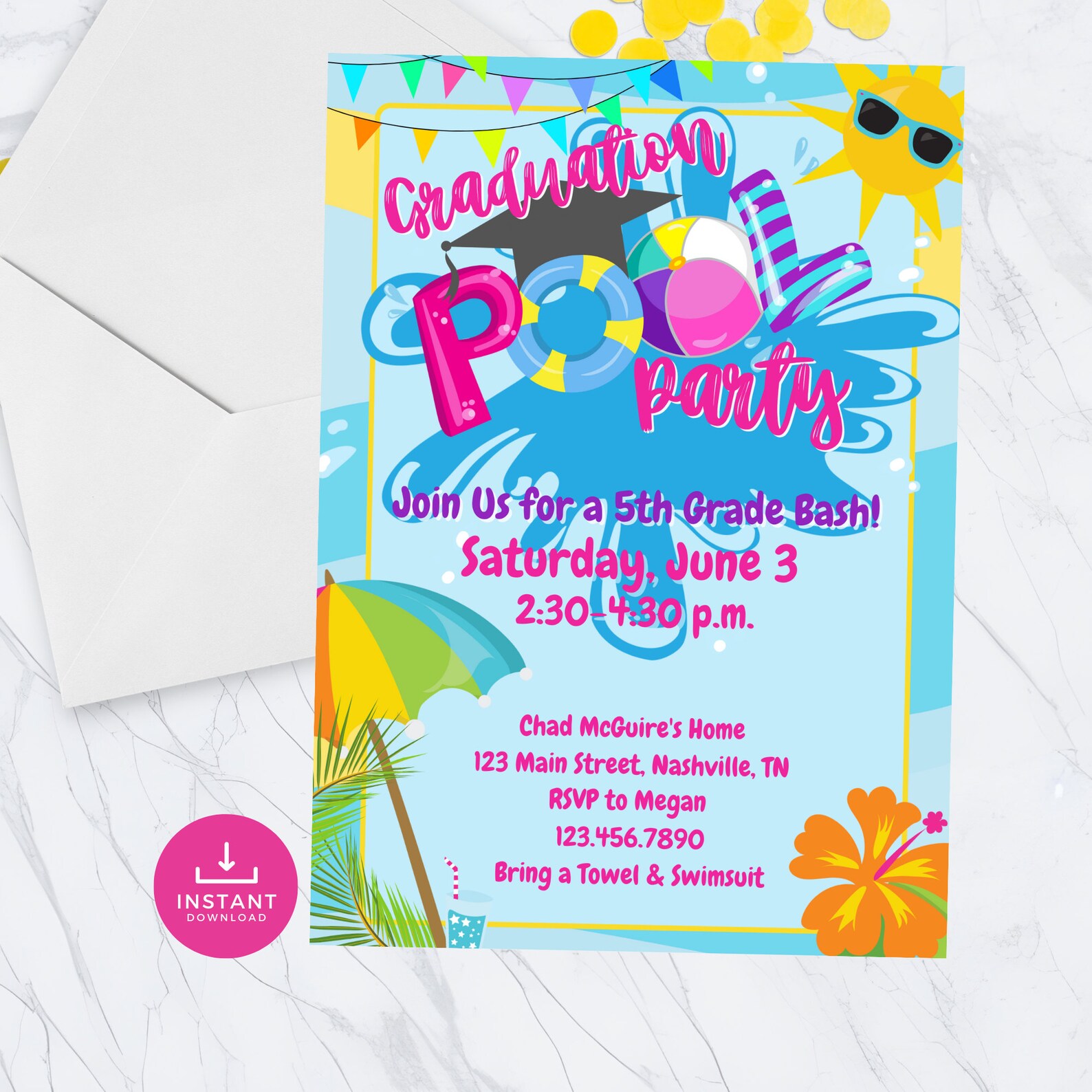 Graduation Pool Party Invitation, Graduation Pool Party, Pool Party ...