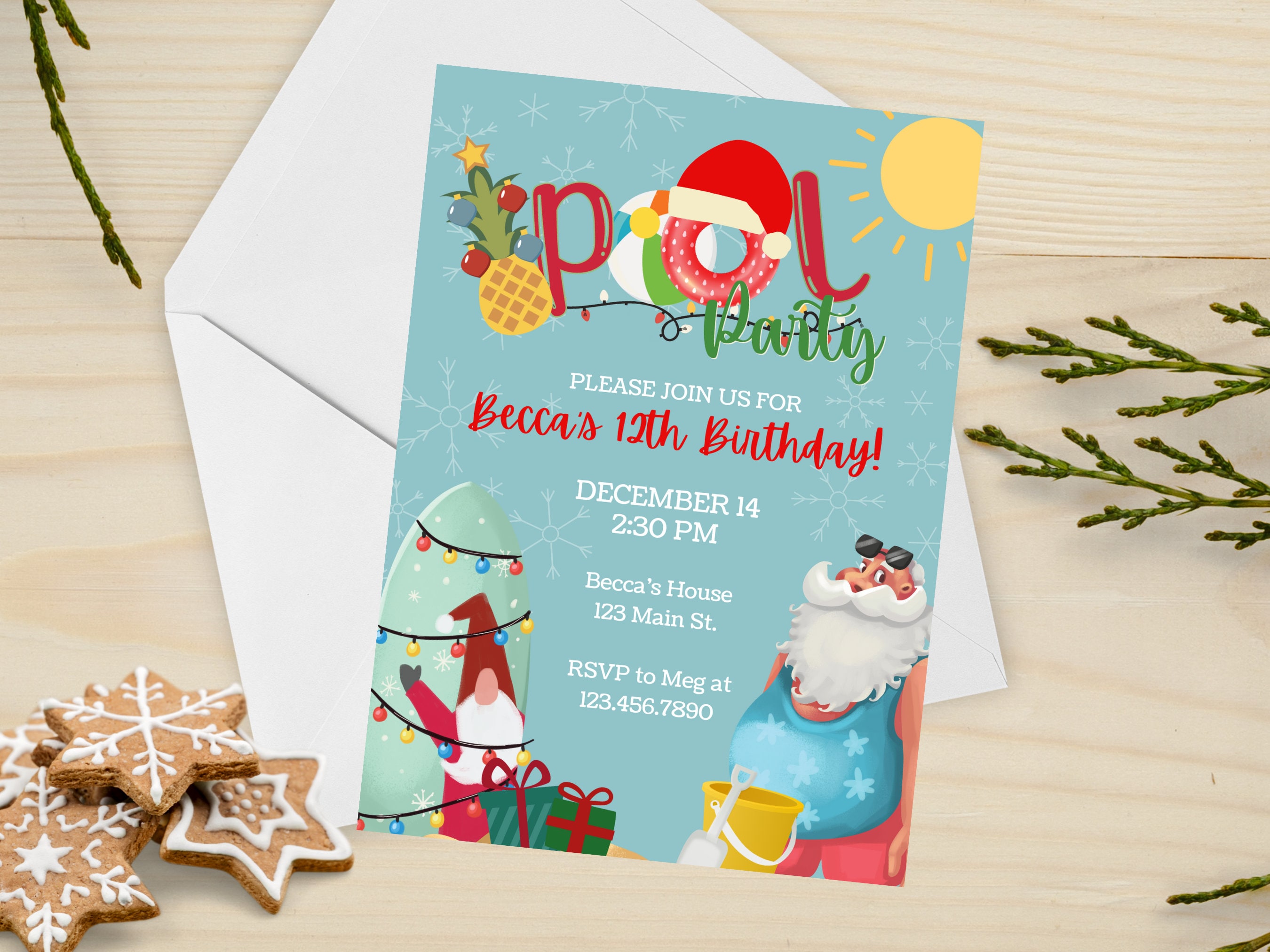 Christmas Pool Party Invitation, Winter Indoor Pool Party Invite ...
