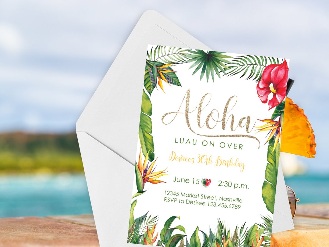 Aloha Birthday Invitation Download & Edit, Luau Summer Birthday Party ...