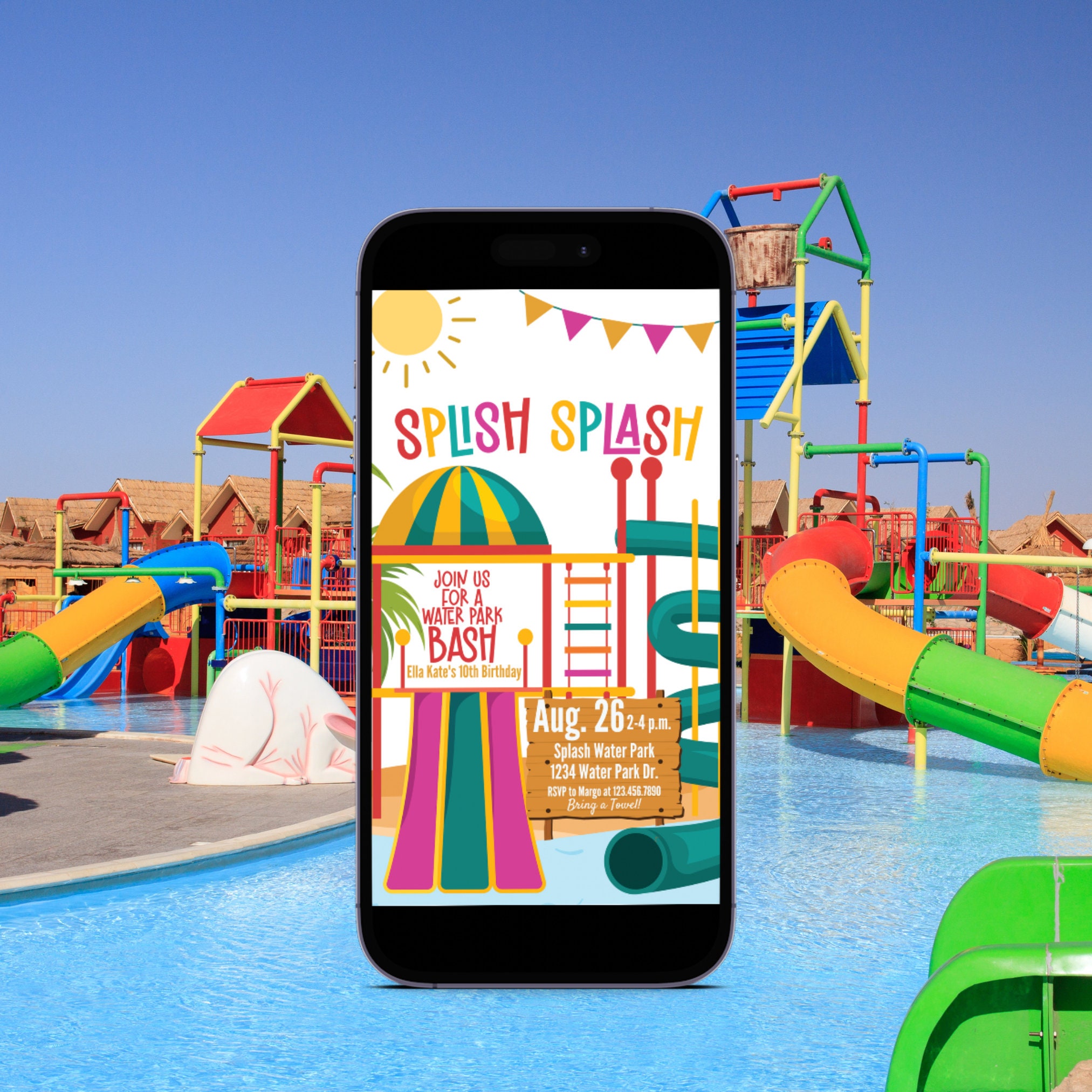 TEXT Invite Water Park Birthday Party, Waterslide Invite, Pool Party ...