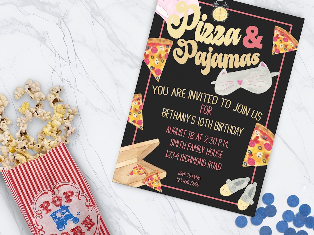 Pizza & Pajamas Slumber Party Invitation: Editable Birthday Invite (PDF ...